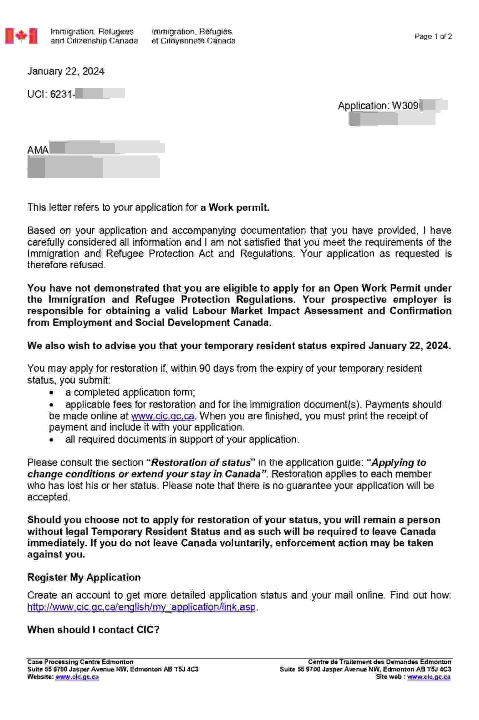 Restoration Status Canada | Work permit refusal Canada